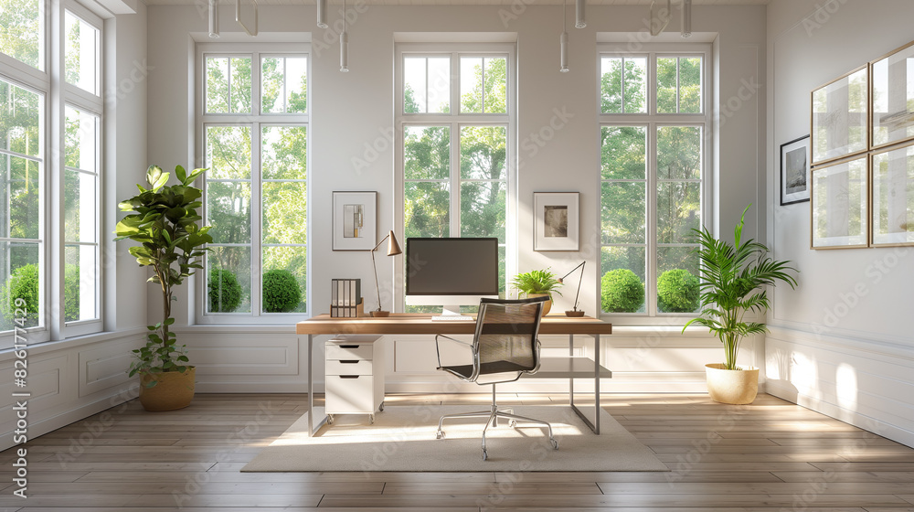 Professional home office Zoom virtual background featuring a clean and ...