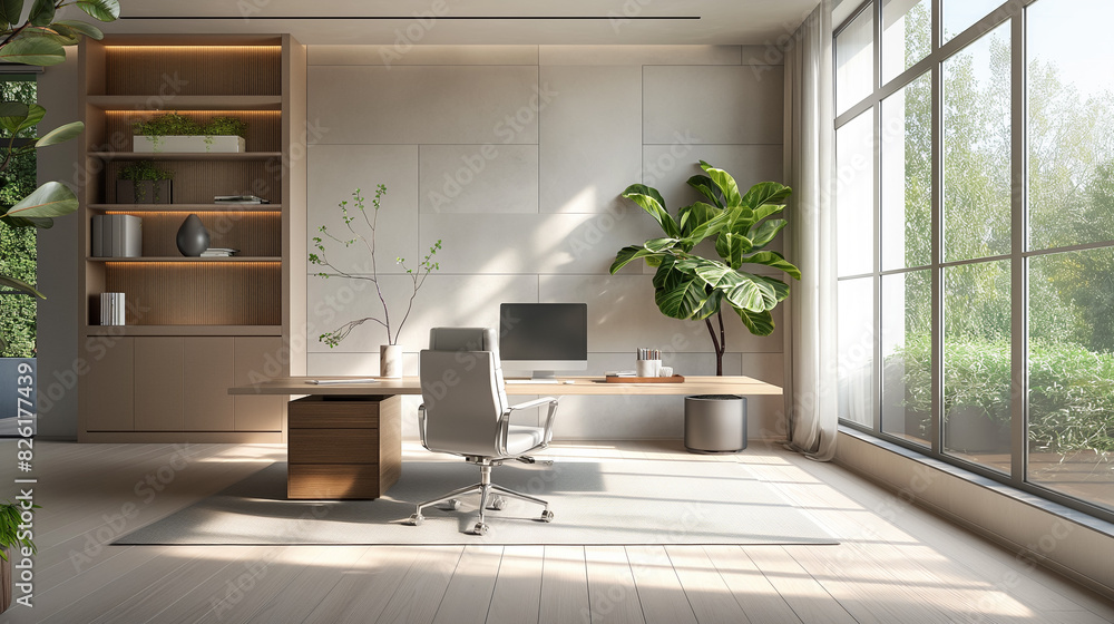 Professional home office Zoom virtual background featuring a clean and ...