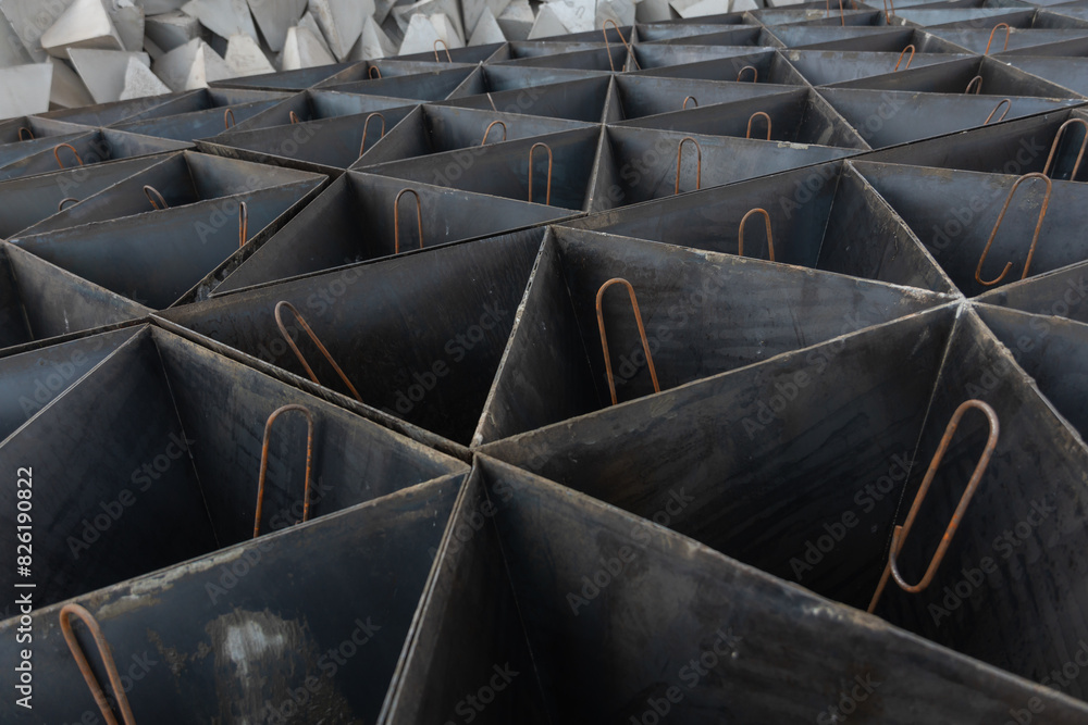 Making dragon teeth for defense. Concrete pyramids. Protection and trap ...