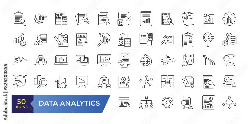 Data analytics icon set. Technology related icon collection. Editable ...