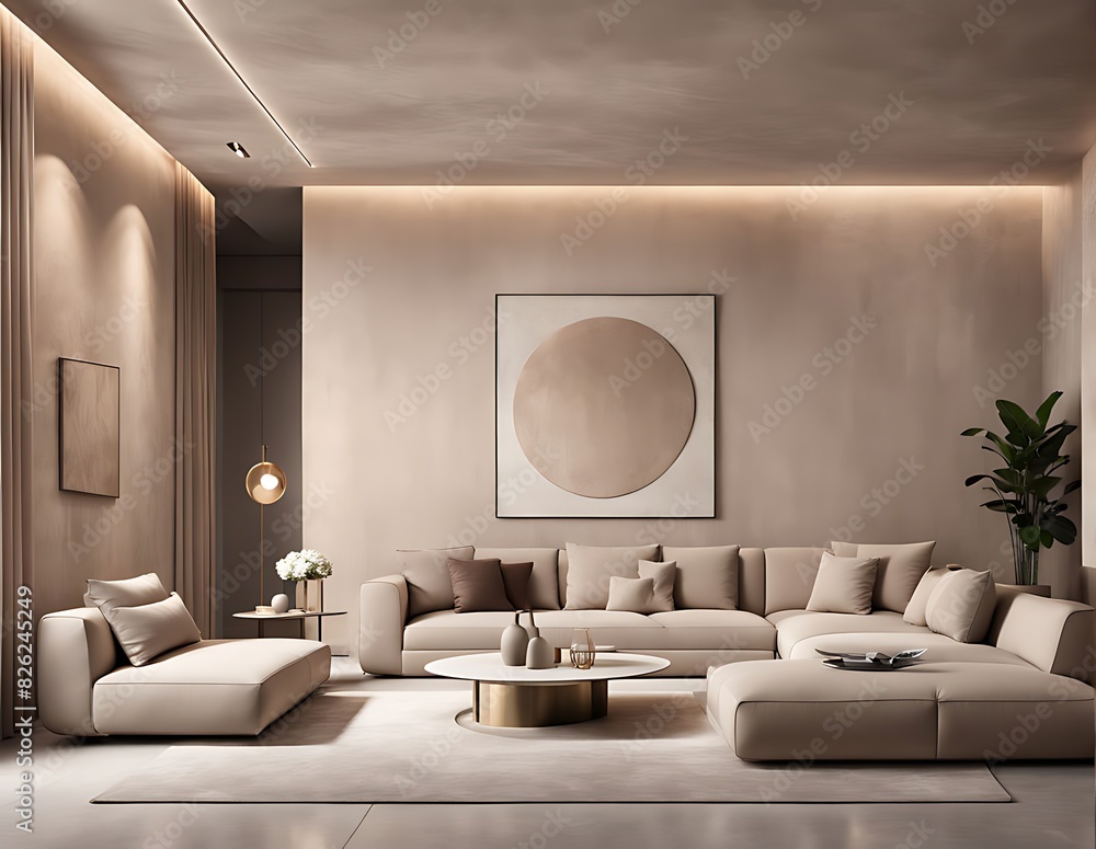 Light beige living room with Modern interior hall with furniture design ...
