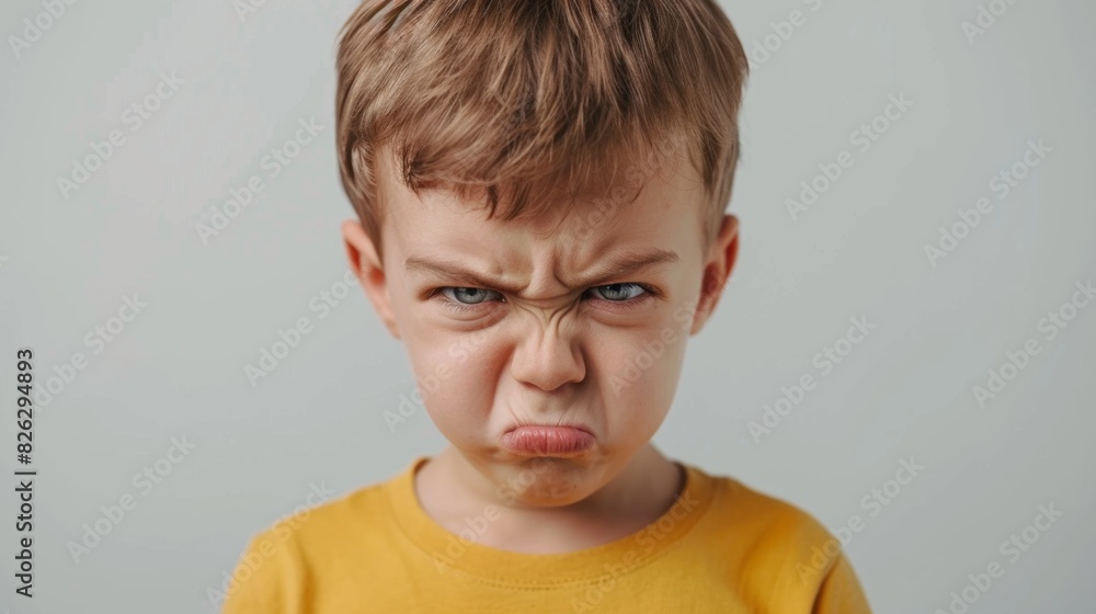 Angry child face over plain background Stock Photo | Adobe Stock