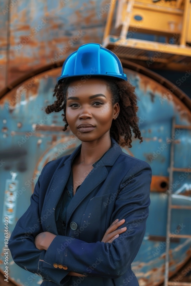 portrait illustration of a constructor afro american black woman worker ...