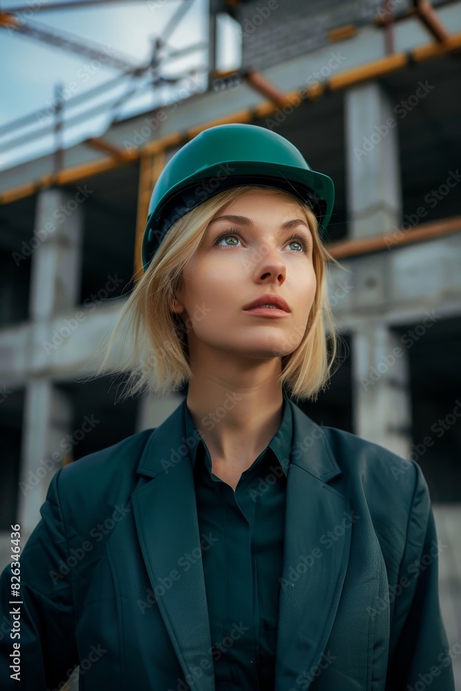 portrait illustration of a construct woman worker with blonde bob hair ...