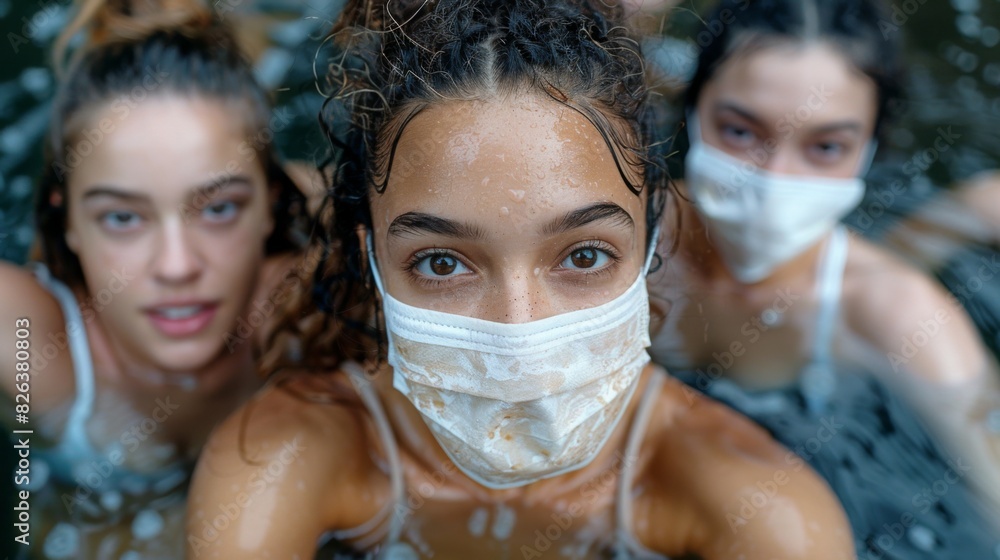 Beach vacation Depict beachgoers wearing masks while relaxing on the ...