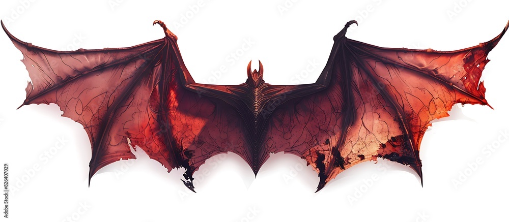 realistic red bat wings, fantasy art style, white background, digital ...