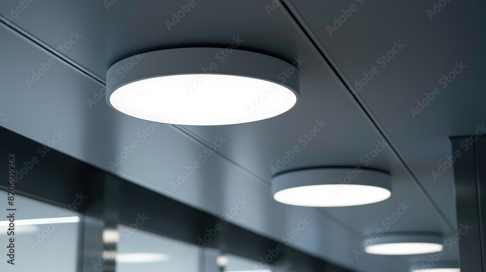Light fixture mounted on a grey ceiling Stock Photo | Adobe Stock