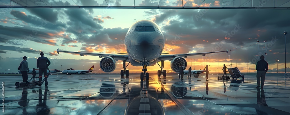 Passengers Boarding a Large Commercial Jet at an International Airport ...