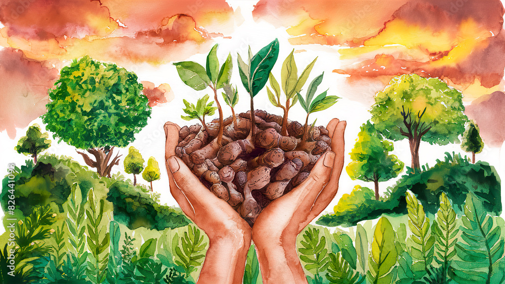 Planting trees. Ecology concept. Nature Background. Green world and ...