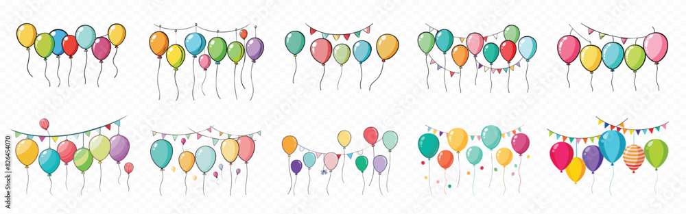 Balloon set isolated on transparent background. Balloon in cartoon ...