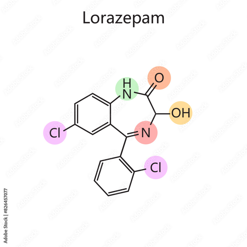 Chemical organic formula of Lorazepam diagram hand drawn schematic ...