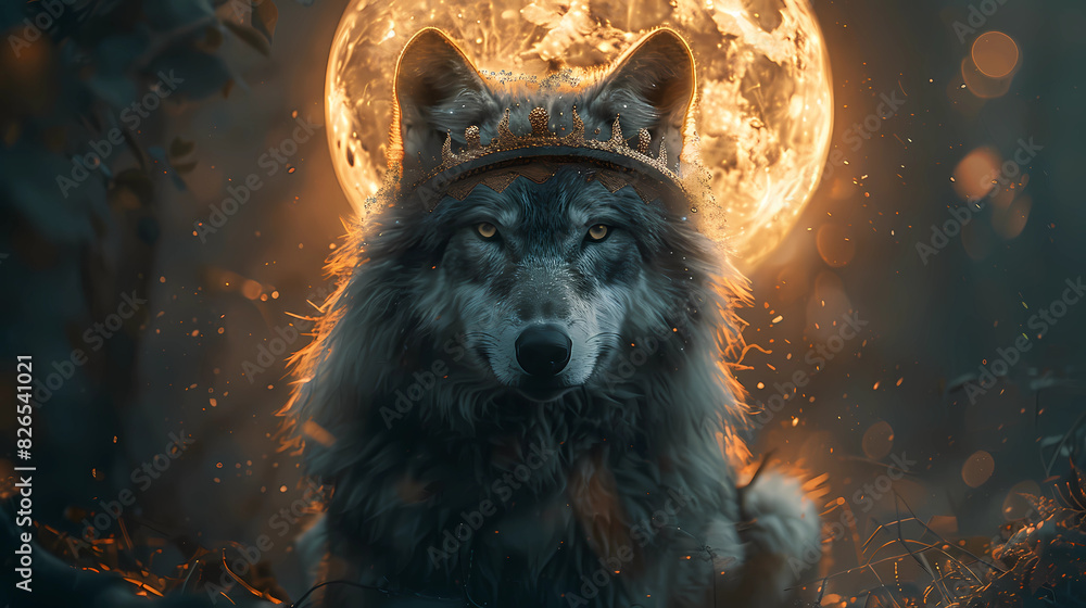 Wolf wearing a crown full moon, often referred to as the "king of the ...