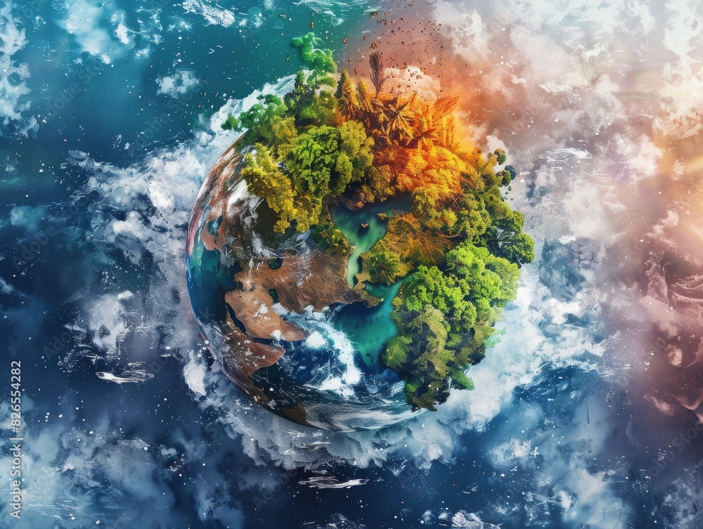 Artistic rendering of planet Earth showing the continents covered in ...