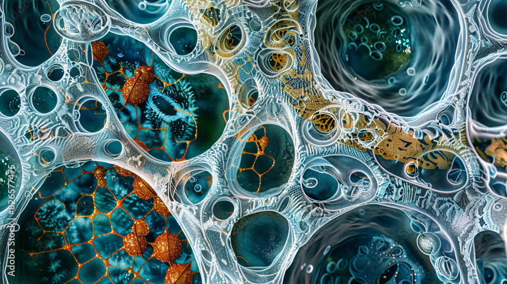 Microscopic view of plant cell organelles, including the endoplasmic ...