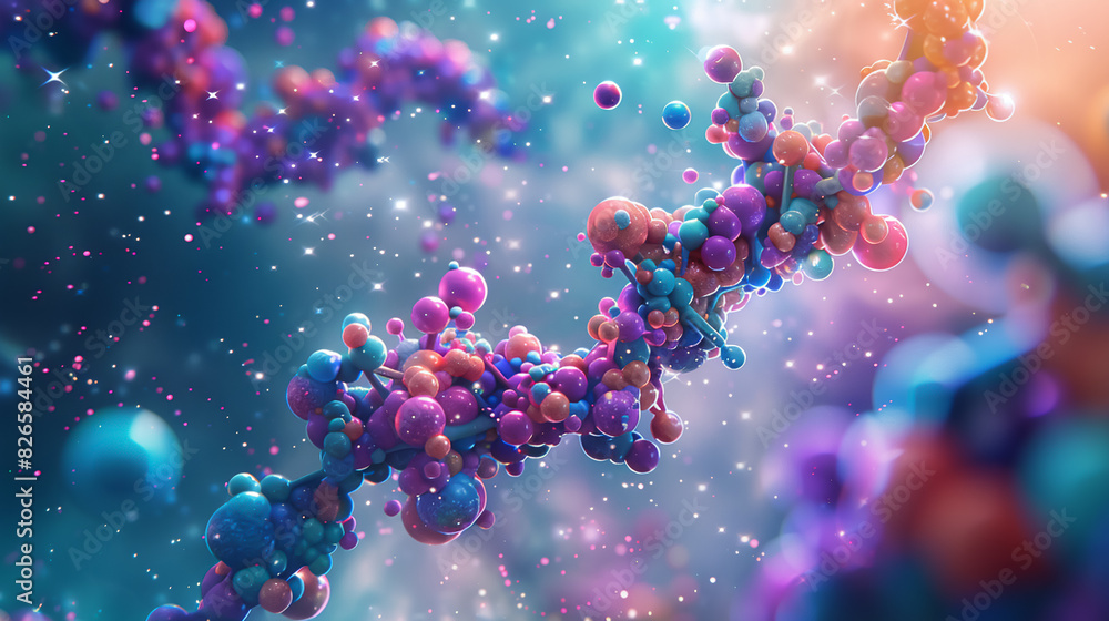 A detailed molecular model of a complex protein, vibrant colors ...