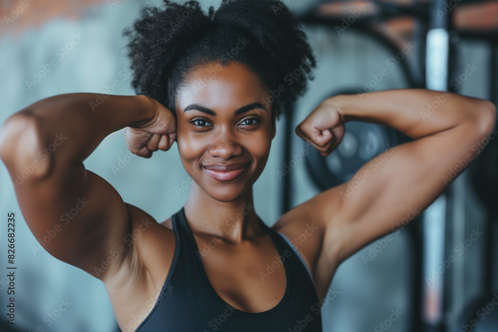 Satisfied female fitness enthusiast, young fit African American woman ...