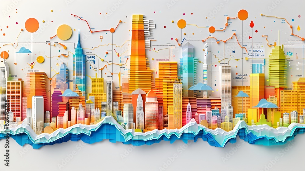 abstract paper cut collage of trading chart patterns and infographics ...