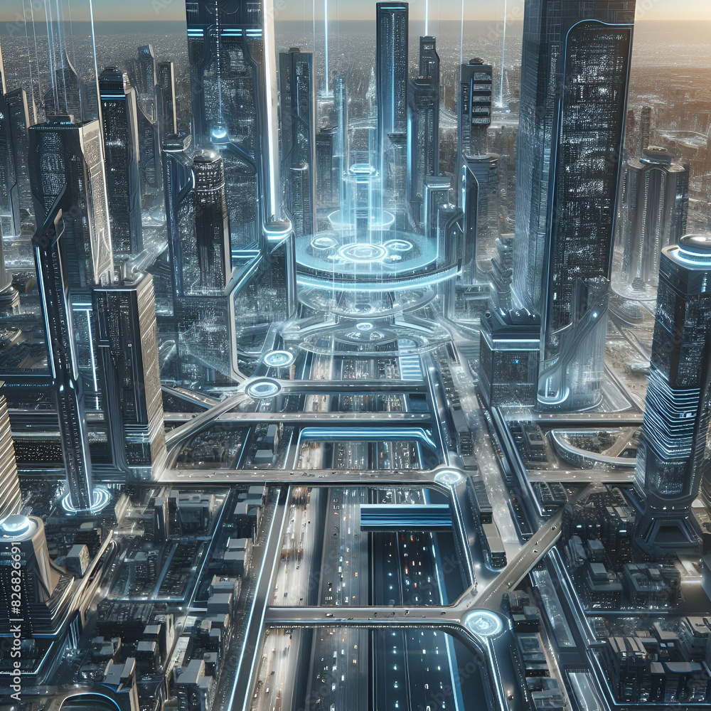 Futuristic High-Tech City with Towering Skyscrapers and Advanced ...