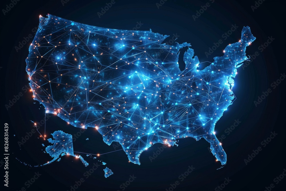 Digital map of america network connectivity created with generative ai ...