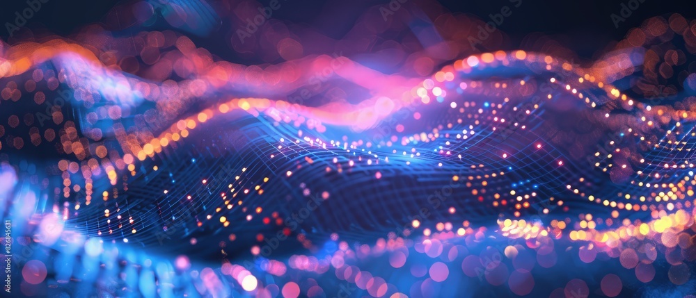 wave of musical sounds abstract background with interweaving of dots ...