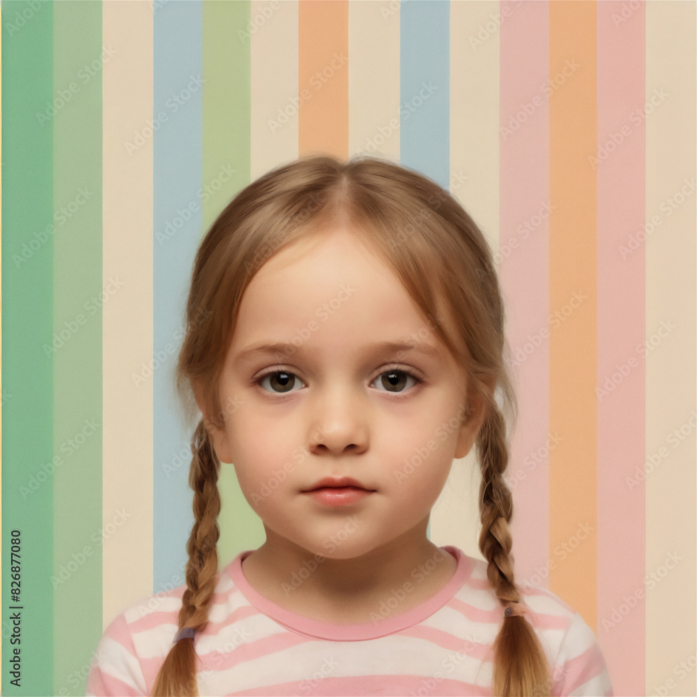 Russian female child portrait on simple striped background, front view ...