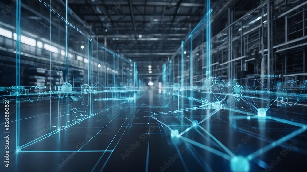 A holographic projection of a supply chain network diagram in a ...