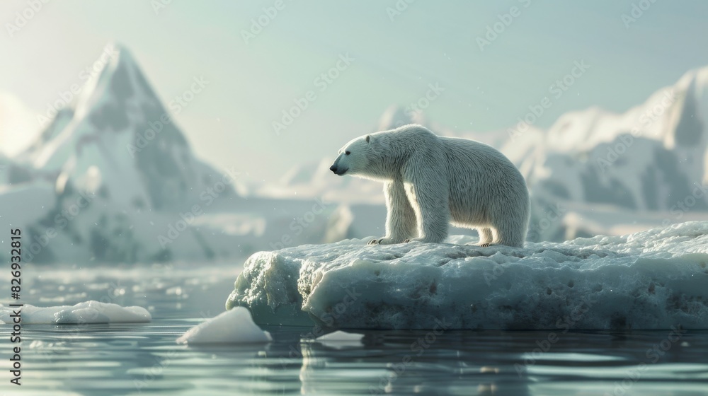 Polar bear navigating melting ice in the Arctic, highlighting the ...