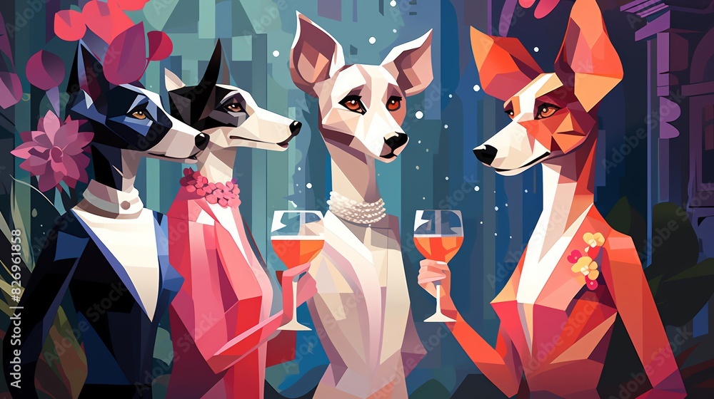 Stock-Illustration „Wealthy pet social events flat design, side view ...