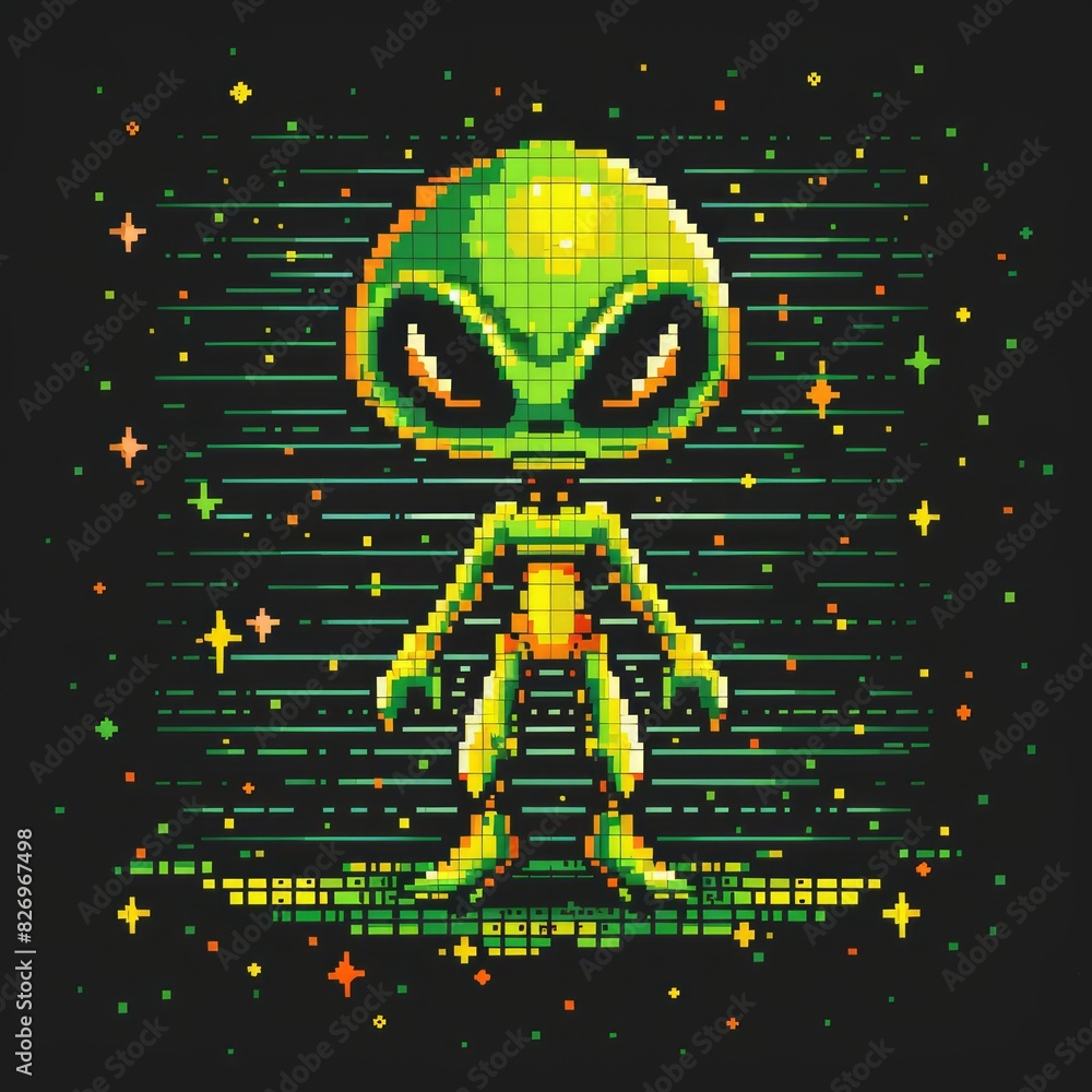 Pixel art Alien 8-Bit Vector T-Shirt Design, Ai Generated Images Stock ...