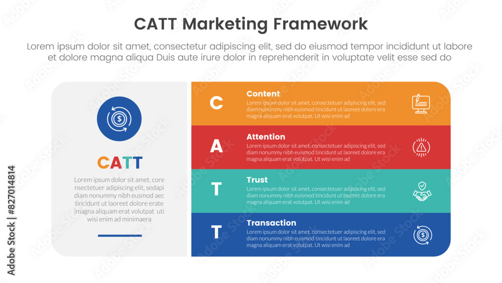 catt marketing framework infographic 4 point stage template with big ...