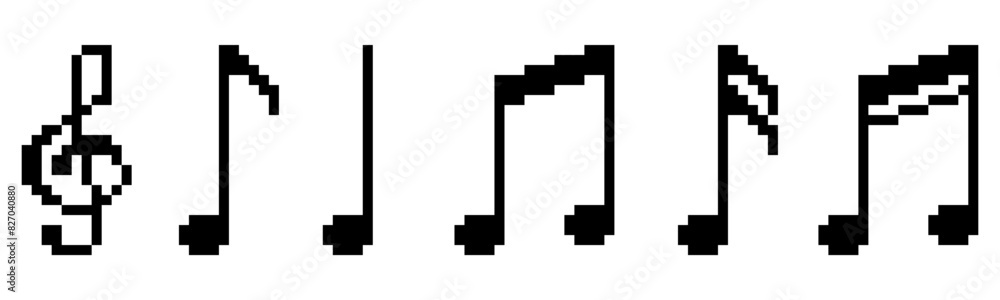 pixel art of Music notes icon set, Music notes symbol, vector ...