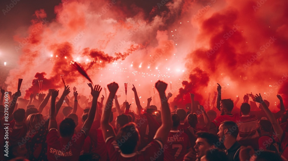 Red team Football fans cheering and celebrating league winner with red ...