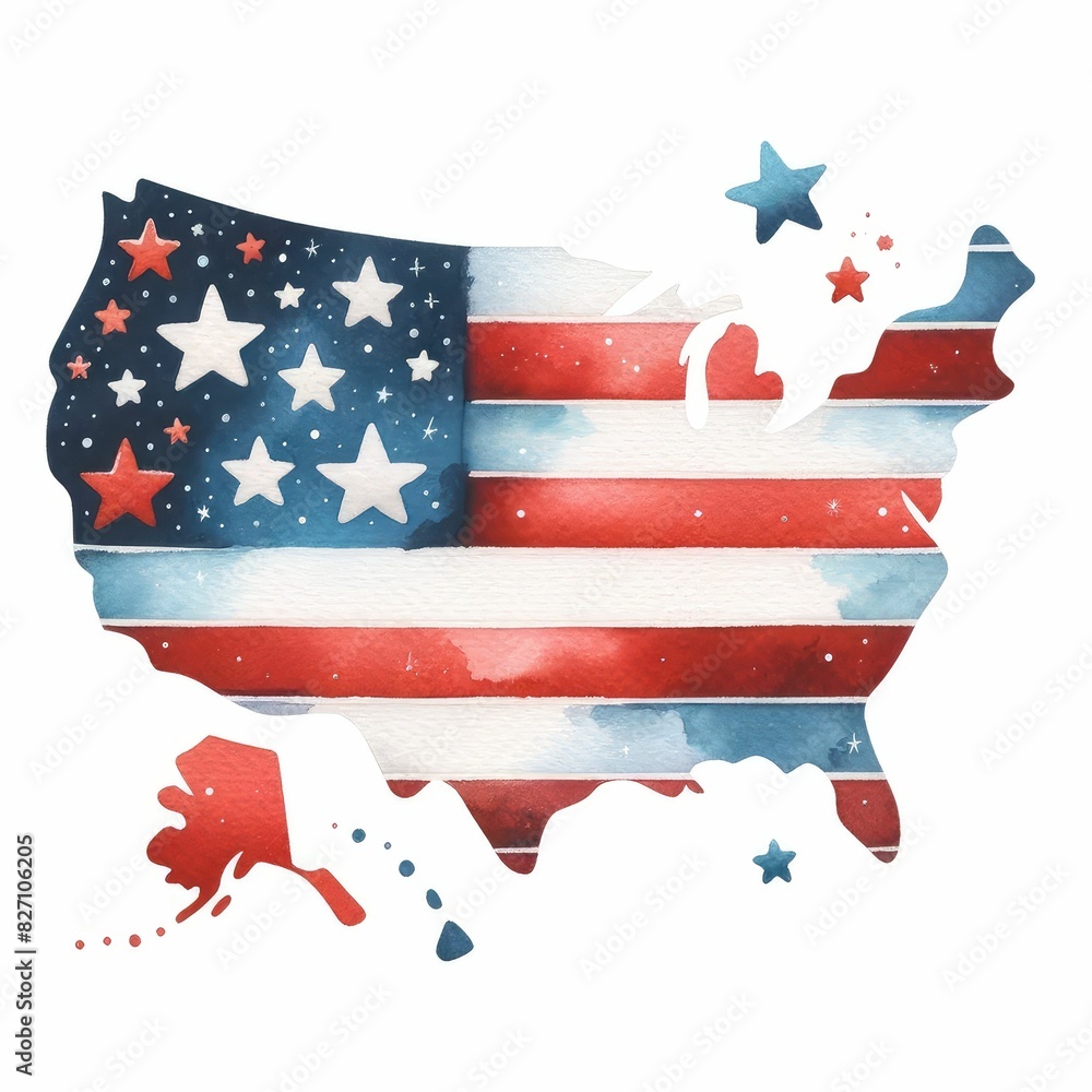 Stock-Illustration „USA maps with a patriotic twist. watercolor ...