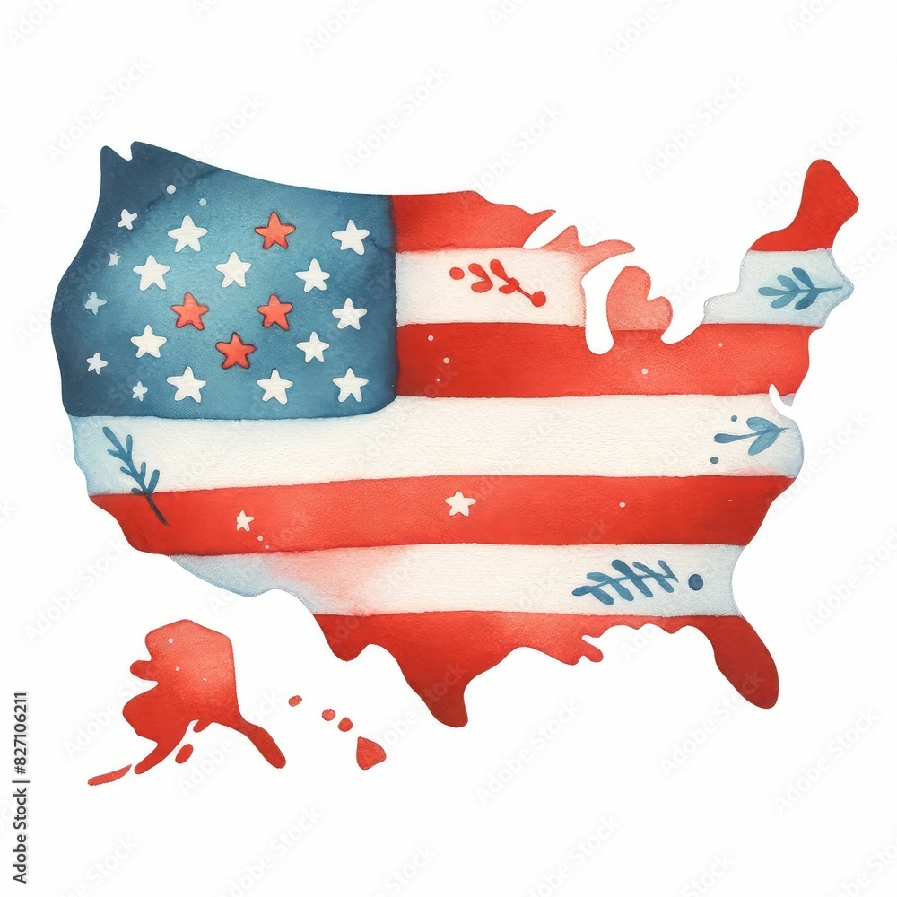 Illustration Stock USA maps with a patriotic twist. watercolor ...