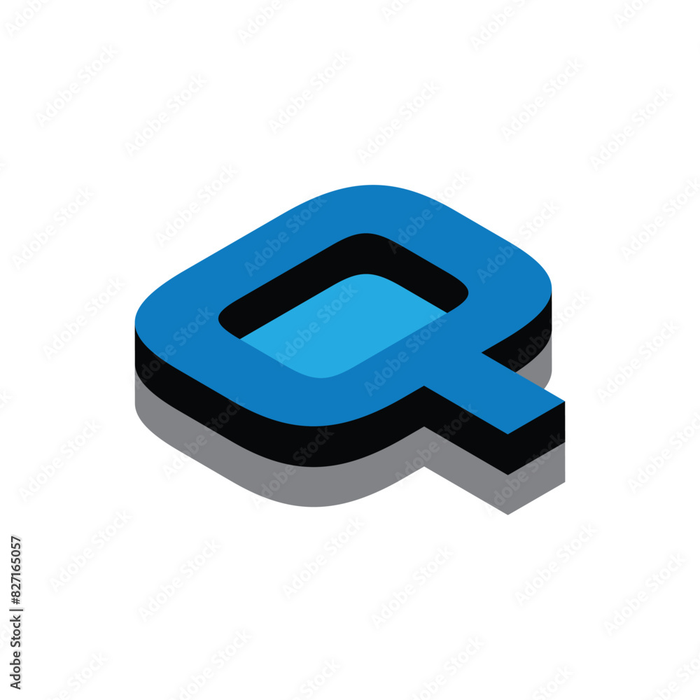 This image is a simple logo of letter q in 3d block style in blue color ...