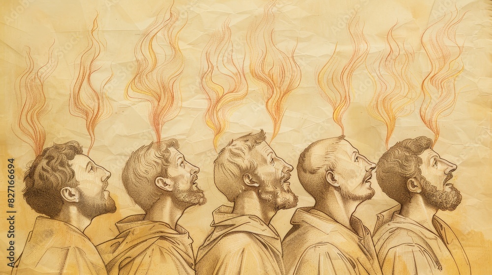 Biblical Illustration of Holy Spirit Baptism at Pentecost, Tongues of ...