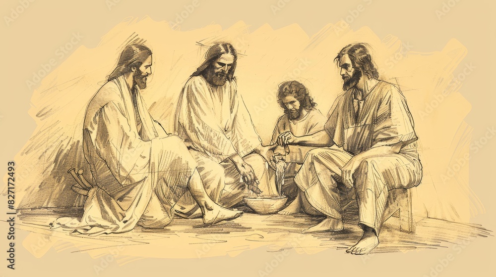 Jesus Washing Disciples' Feet, Showing Humility and Servanthood, During ...