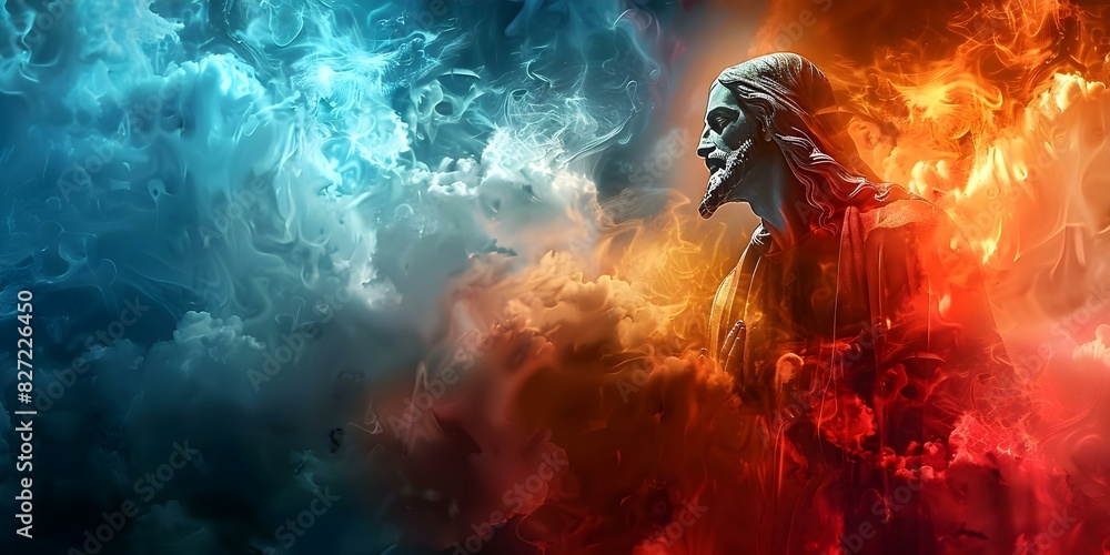 Jesus Christ depicted with sacred heart in ethereal clouds Religious ...