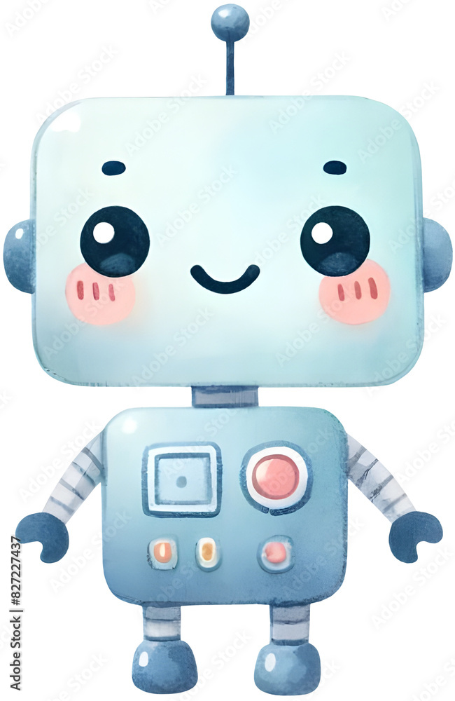 Cute robot clipart. Watercolor robot clipart. Kawaii robot clip art in ...