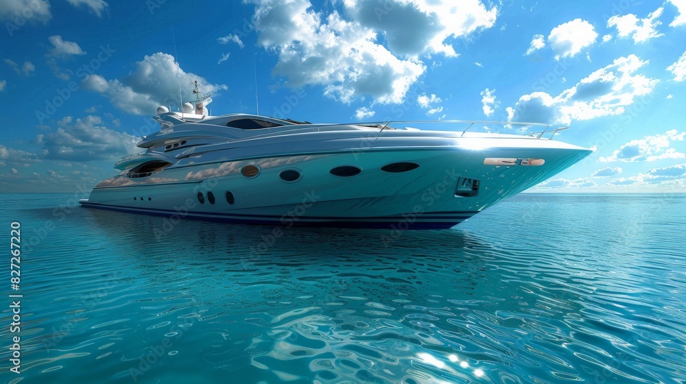 luxury yacht cruising through clear blue waters, with a focus on its ...