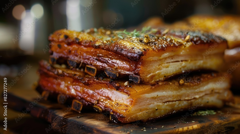 Three-layered pork belly, perfectly roasted to crispy perfection ...