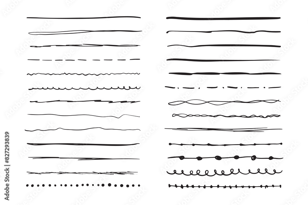 Marker hand drawn line border set and scribble design elements. Hand ...