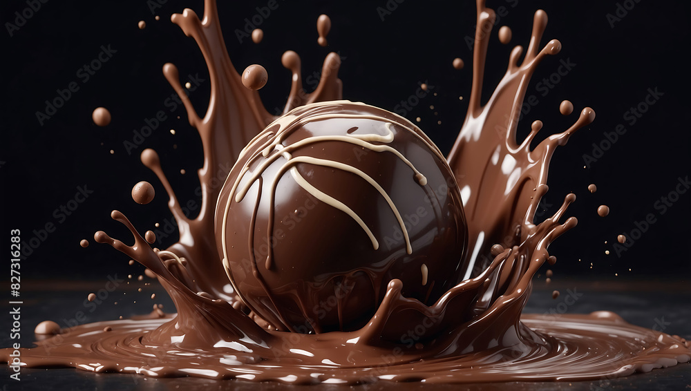 World chocolate day, A decadent chocolate truffle splashes into a pool ...
