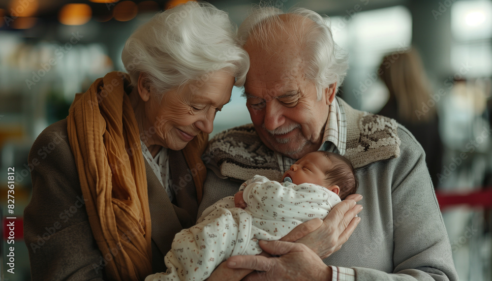 Grandparents meeting their newborn grandchild for the first time at the ...