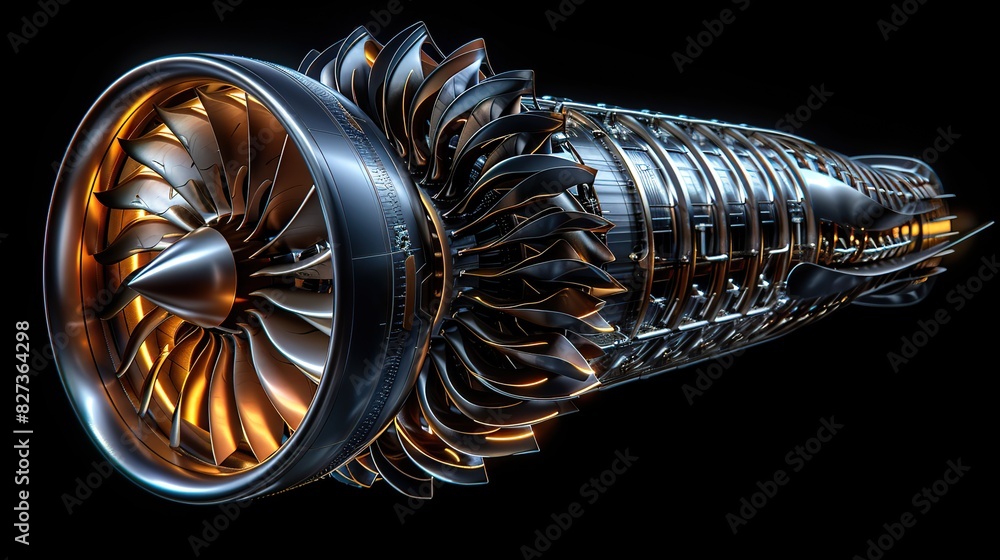 turbofan engine modern a close up of an aircraft s turbojet on a black ...