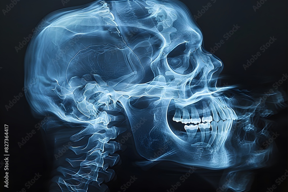 Digital X-ray of Human Skull and Neck Vertebrae Highlighting Bone ...