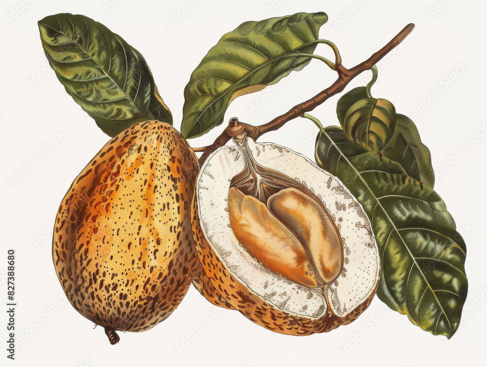 Antique botanical print of a santol fruit.academy, aesthetic,isolated ...