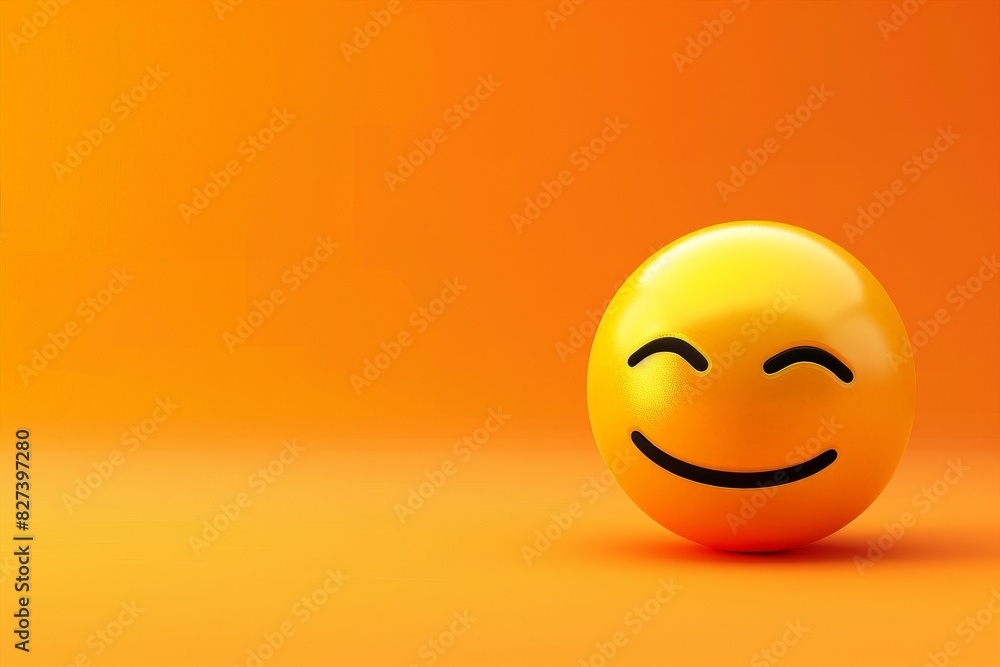 Smiling emoji - happy emoticon on yellow background. Beautiful simple ...
