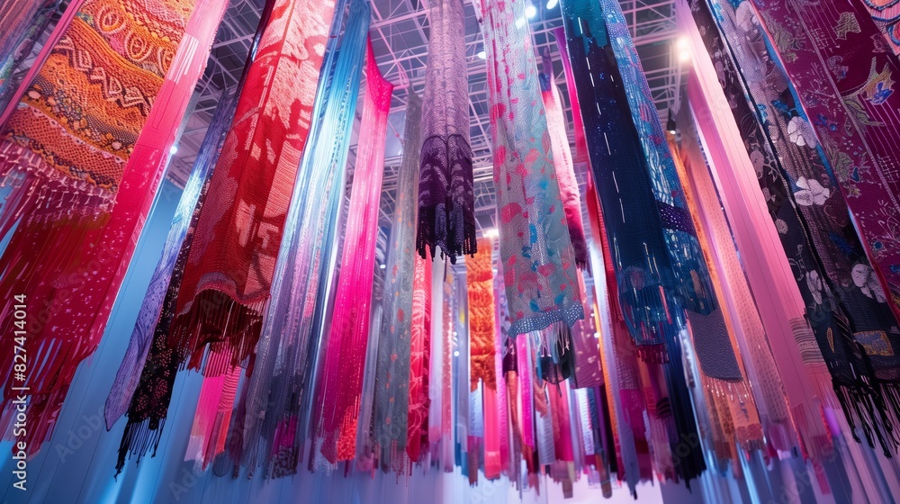 Textile art installations cascade from the expo ceilings, creating a ...