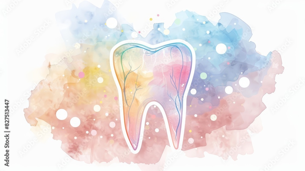 A cute watercolor clipart of a tooth with its internal structure shown ...